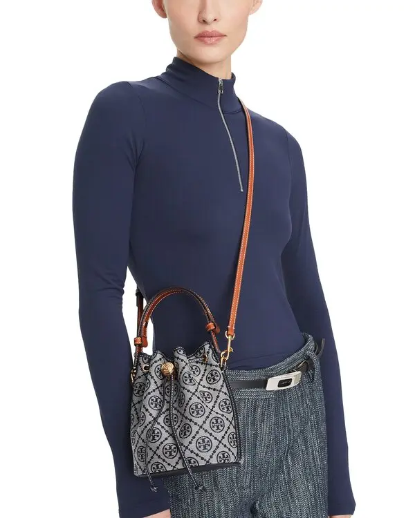 Tory Burch T Monogram Mini Bucket Bag - Navy