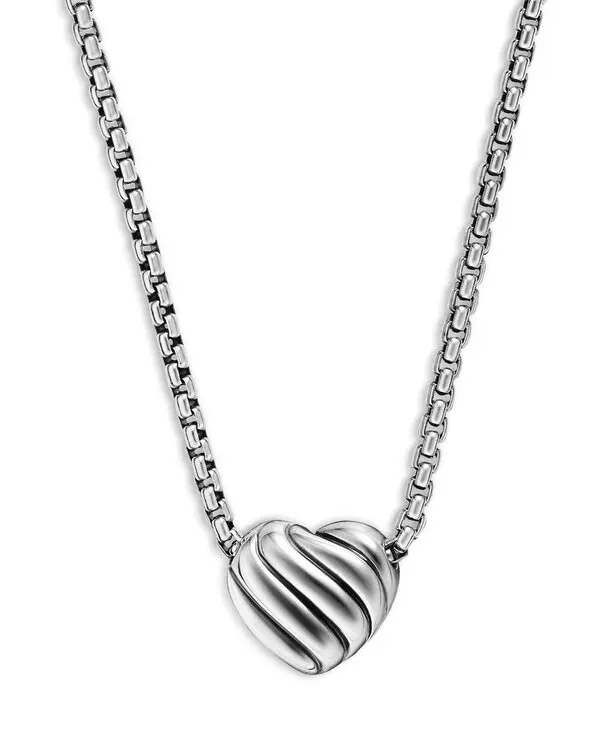 David Yurman Puffy Heart Pendant Necklace In Sterling With Diamonds, 7.8mm