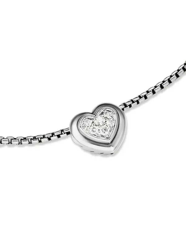 David Yurman Puffy Heart Pendant Necklace In Sterling With Diamonds, 7.8mm