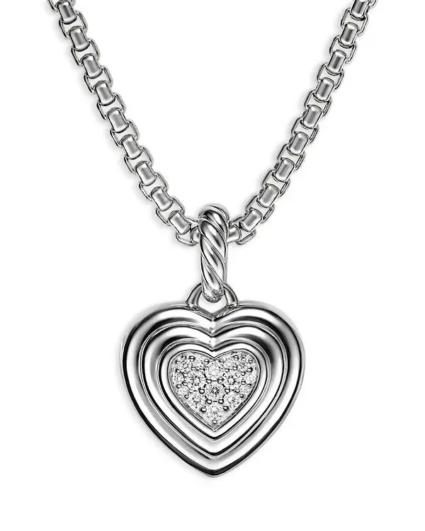 David Yurman Sterling Puffy Heart Amulet With Diamonds, 17mm - Silver