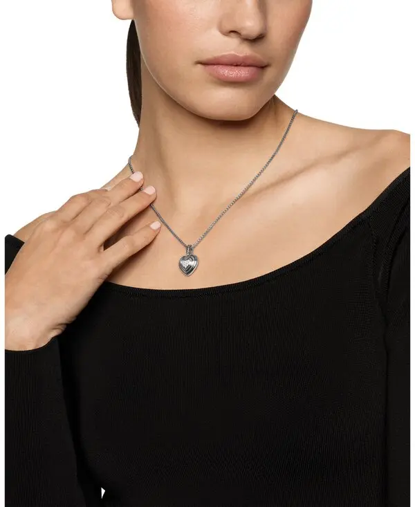 David Yurman Sterling Puffy Heart Amulet With Diamonds, 17mm - Silver