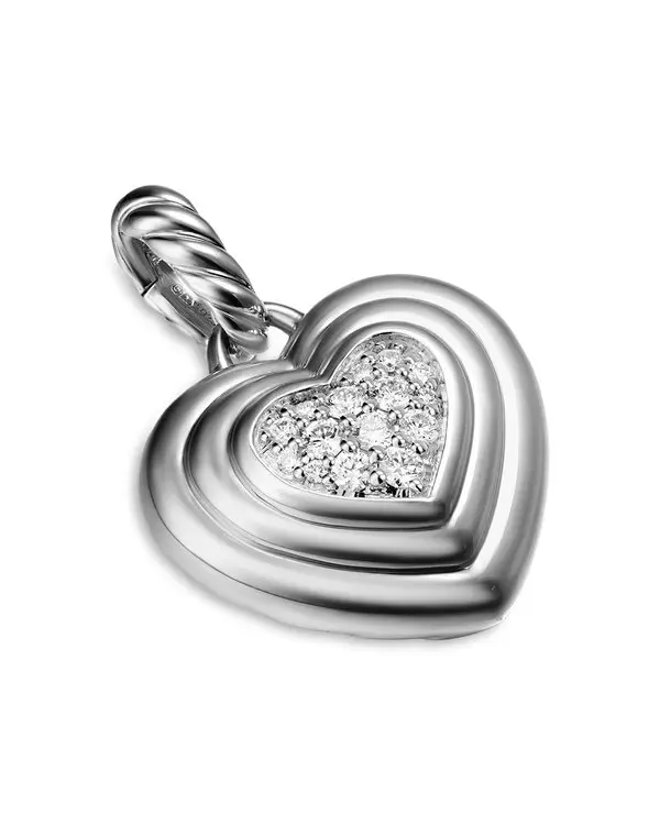 David Yurman Sterling Puffy Heart Amulet With Diamonds, 17mm - Silver