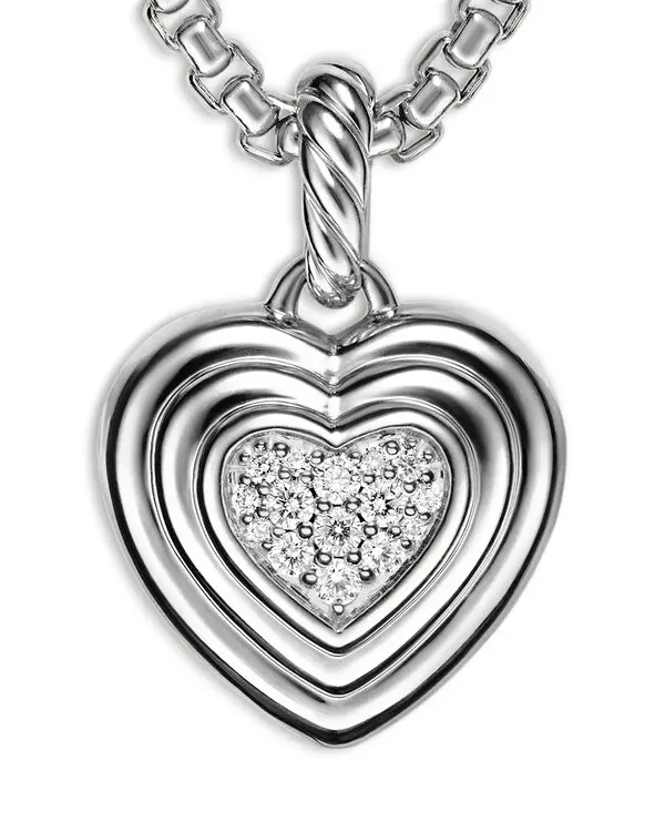 David Yurman Sterling Puffy Heart Amulet With Diamonds, 17mm - Silver