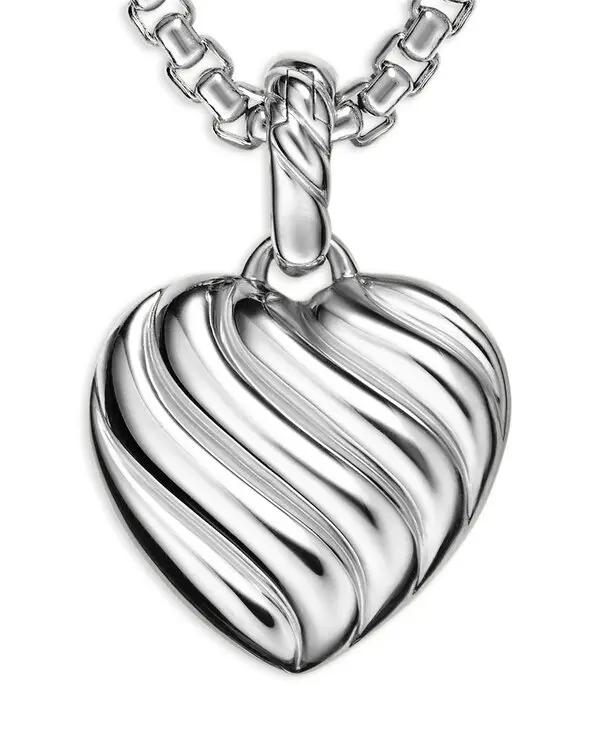 David Yurman Sterling Puffy Heart Amulet With Diamonds, 17mm - Silver