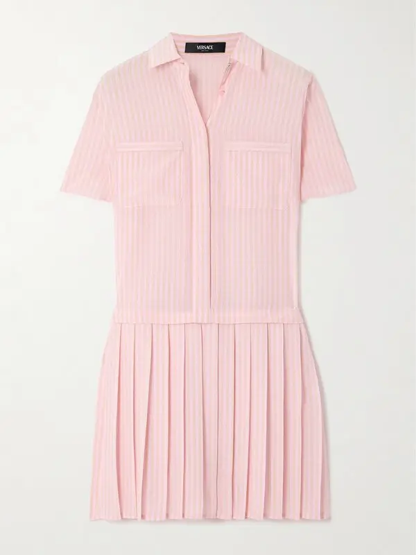 Versace Pleated Printed Silk Crepe De Chine Mini Dress - Pink