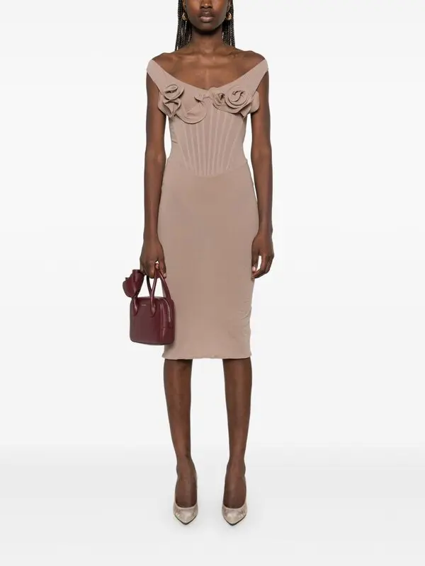 Magda Butrym Rose-appliqué Corset Midi Dress - Brown