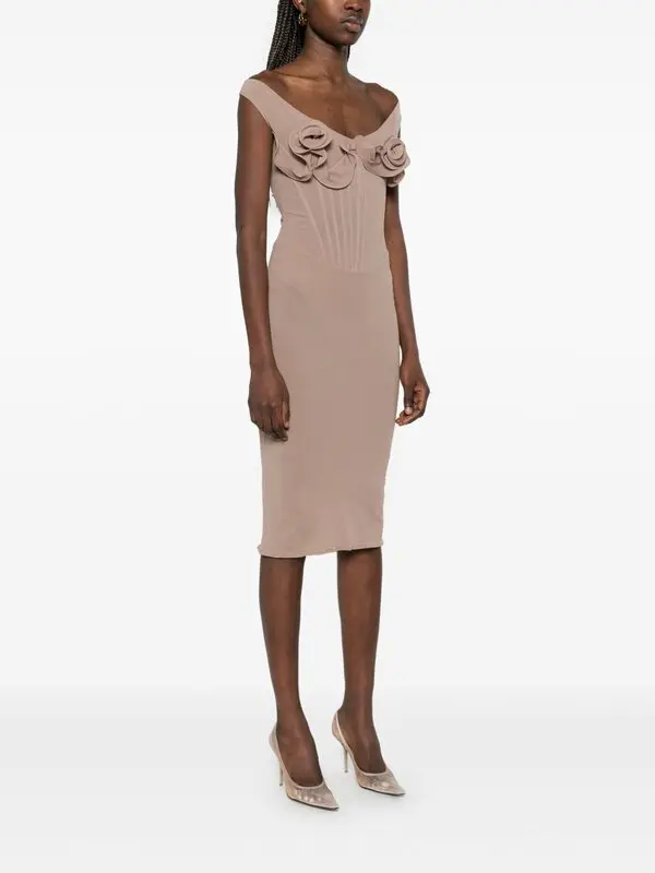 Magda Butrym Rose-appliqué Corset Midi Dress - Brown