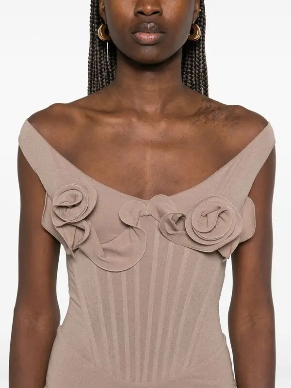 Magda Butrym Rose-appliqué Corset Midi Dress - Brown
