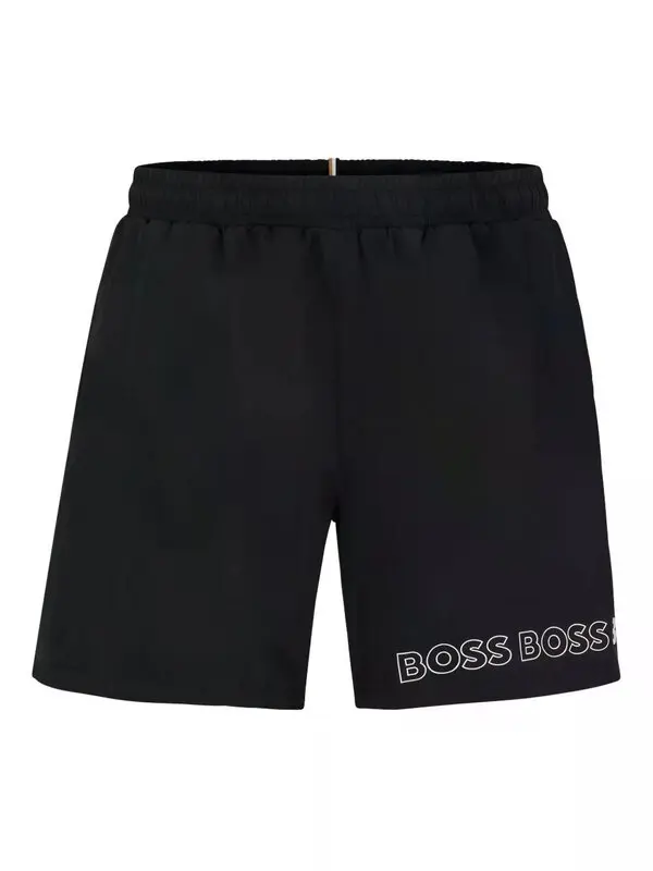 BOSS Logo Print Swim Shorts - Black