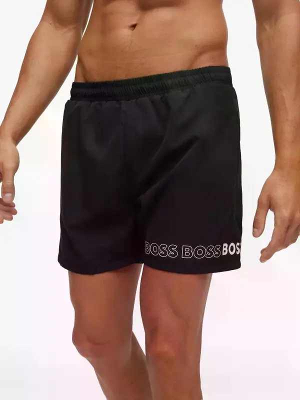 BOSS Logo Print Swim Shorts - Black