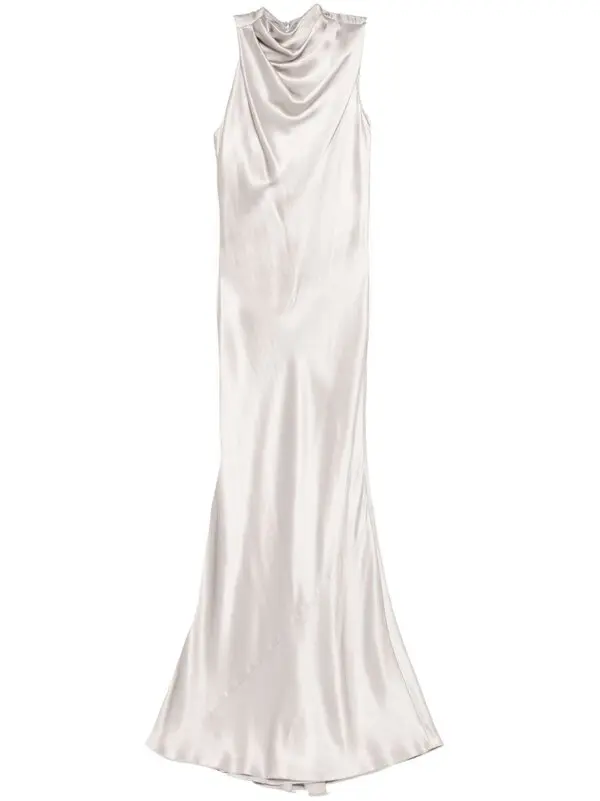 Michelle Mason Ruffle Bias Gown - Grey
