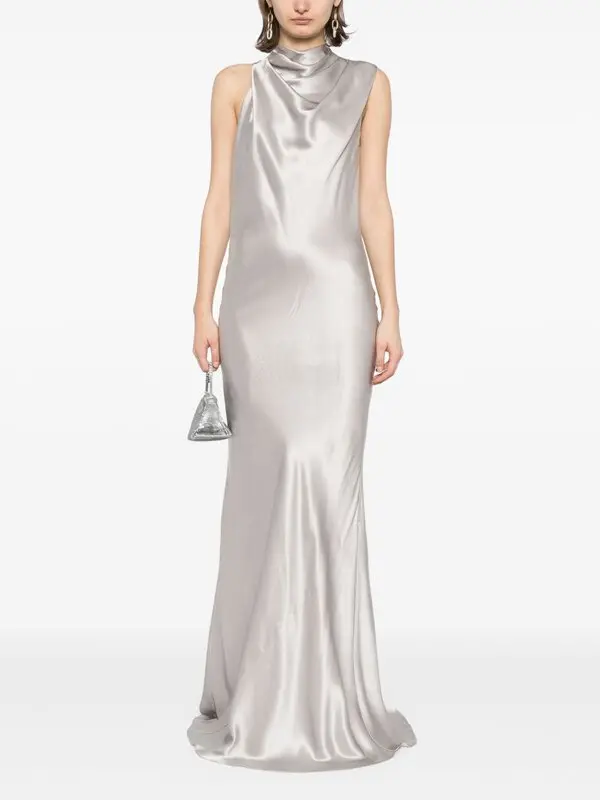 Michelle Mason Ruffle Bias Gown - Grey