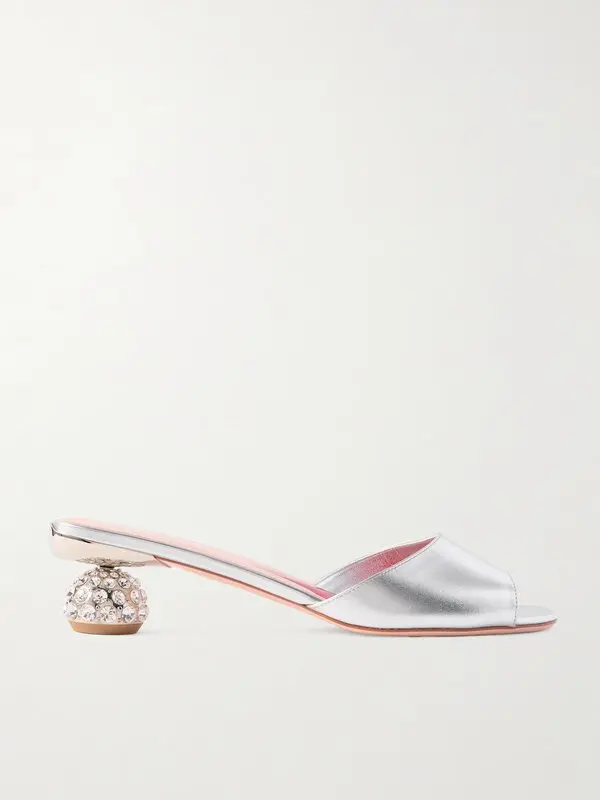 ROGER VIVIER Embellished Leather Mules - Silver
