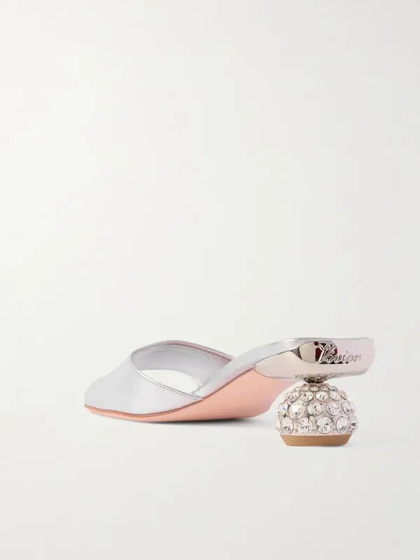 ROGER VIVIER Embellished Leather Mules - Silver
