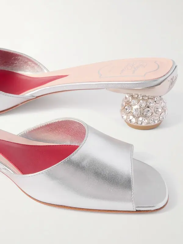 ROGER VIVIER Embellished Leather Mules - Silver