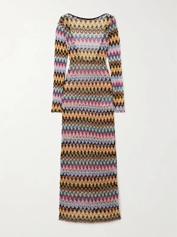 Missoni Open-Back Metallic Crochet-Knit Maxi Dress In Multi - 50% Off |  Editorialist