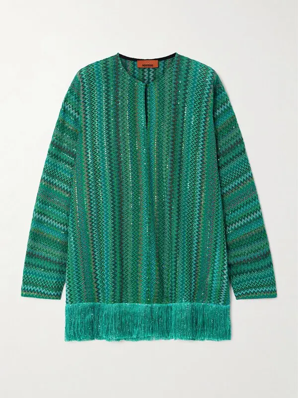 Missoni Fringed Sequin-embellished Crochet-knit Top