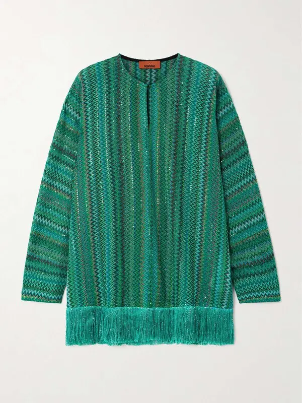 Missoni Fringed Sequin-embellished Crochet-knit Top