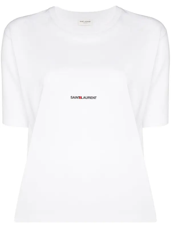 Saint Laurent Logo Cotton T Shirt - White