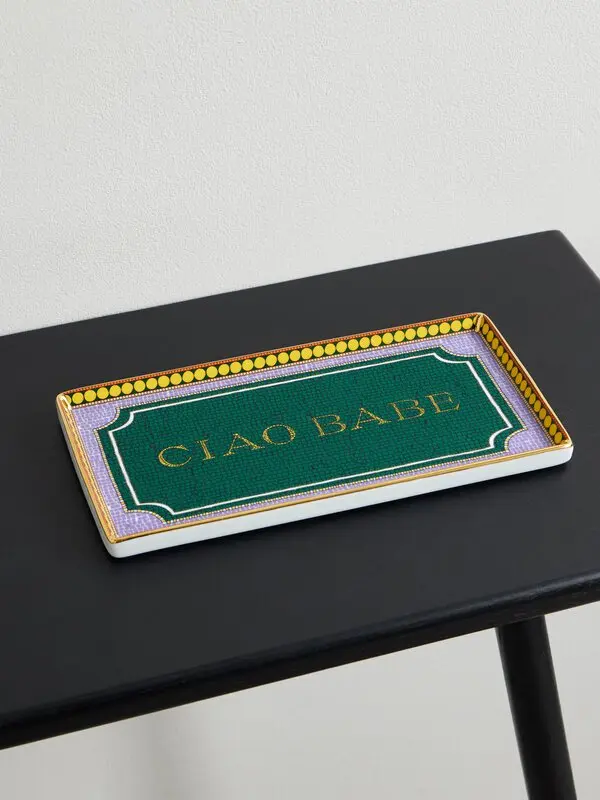 La DoubleJ Ciao Babe Printed Gold-plated Porcelain Tray - Green