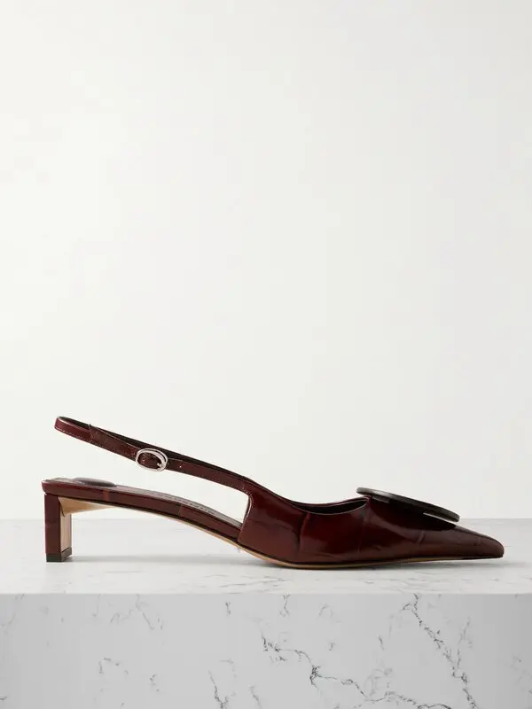 Jacquemus Duelo Embellished Croc-effect Leather Slingback Pumps - Brown