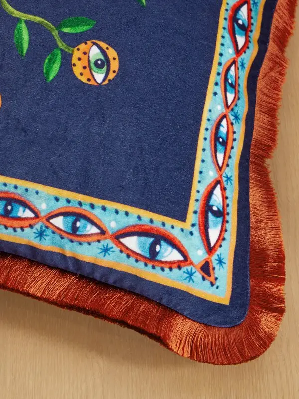 La DoubleJ Fringed Printed Cotton-blend Velvet Cushion