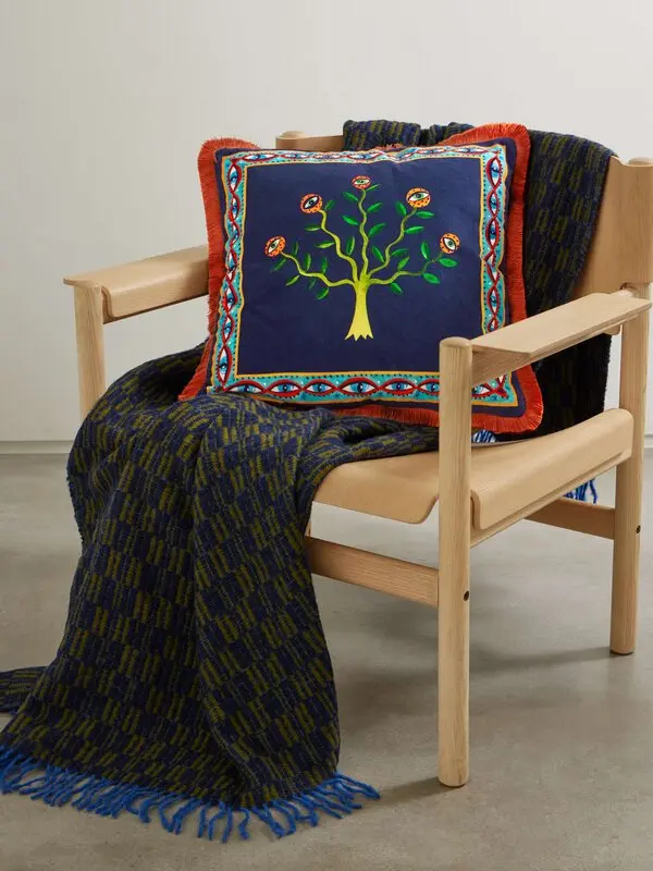 La DoubleJ Fringed Printed Cotton-blend Velvet Cushion