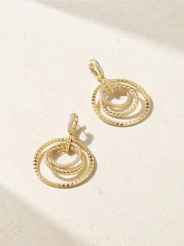 David Yurman Crossover Trio Diamond Hoop Earrings - Gold