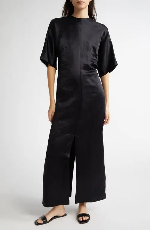 Loulou De Saison Ruby Fitted Linen & Silk Satin Dress - Black