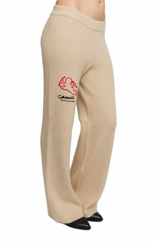 SAMII RYAN Knit Cupid Embroidered Wide Leg Pants