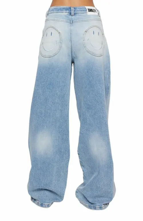SAMII RYAN Smiley Face Wide Leg Jeans