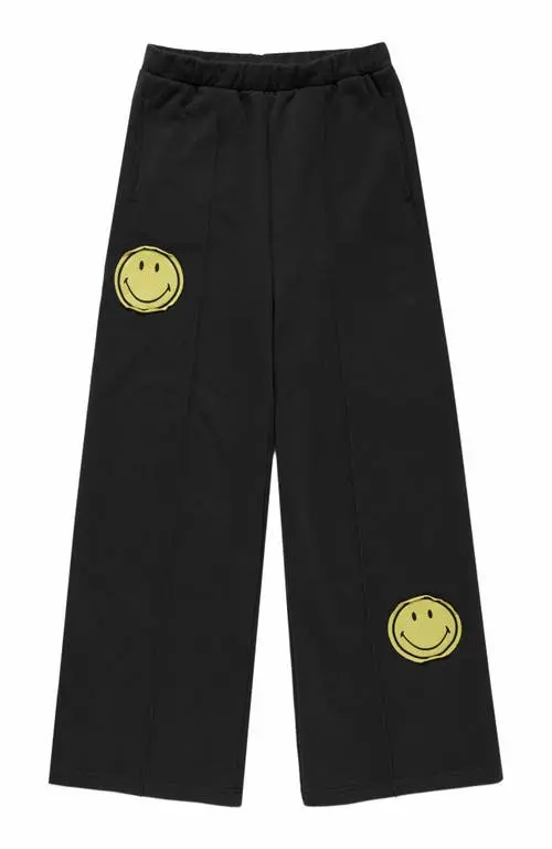 SAMII RYAN Smiley Face Wide Leg Sweatpants - Black