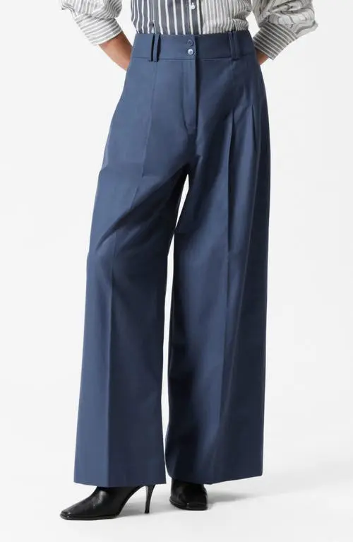 & Other Stories Pleated Wool & Cotton Trousers - Blue Dark