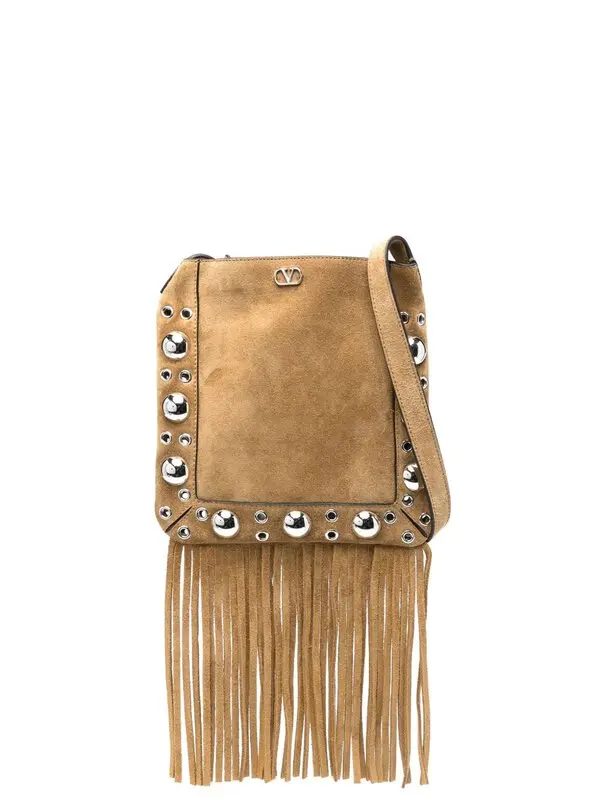 Valentino Garavani Suede Shoulder Bag With Fringe And Studs