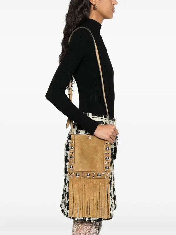 Valentino Garavani Suede Shoulder Bag With Fringe And Studs