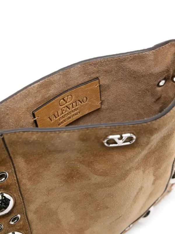 Valentino Garavani Suede Shoulder Bag With Fringe And Studs