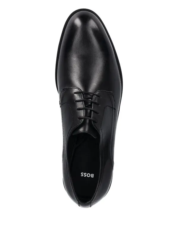 BOSS Leather Derby Shoes With Stitching Details - Black