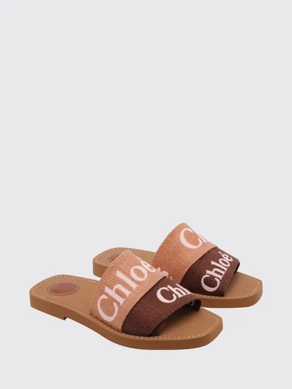 Chloé Woody Embroidered Logo Flat Slides - Brown