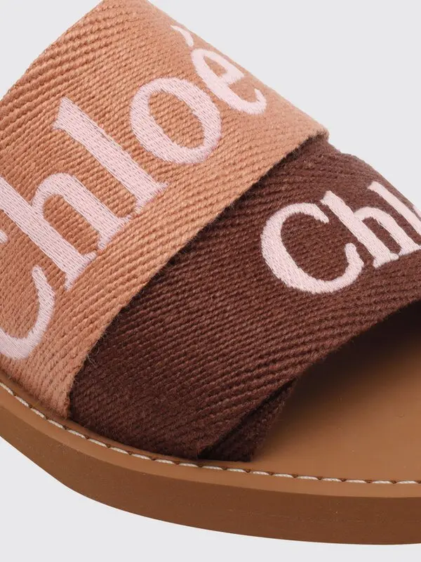 Chloé Woody Embroidered Logo Flat Slides - Brown