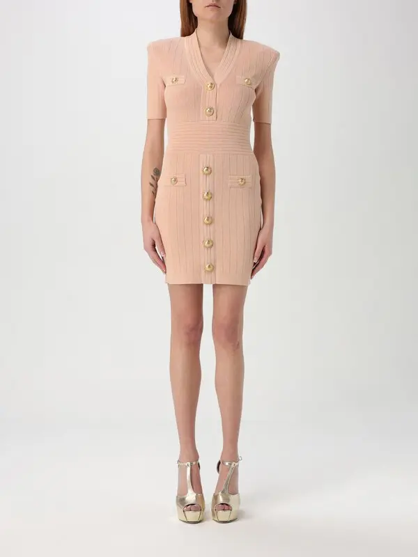 Balmain Knit Button-detailed Mini Dress - Pink