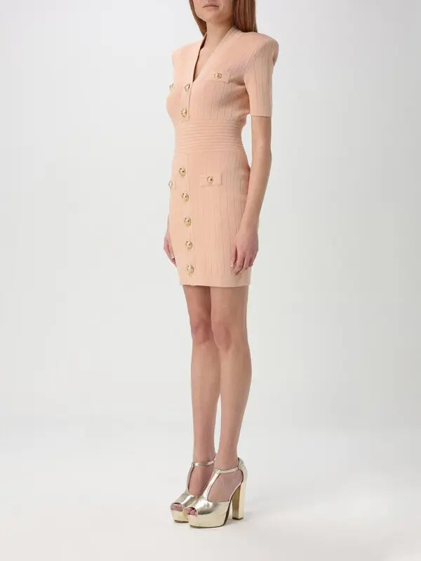Balmain Knit Button-detailed Mini Dress - Pink
