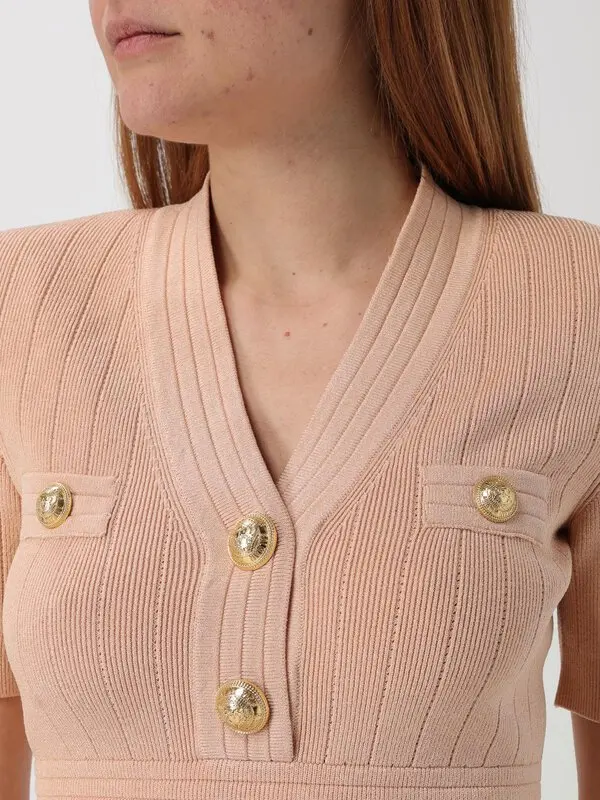 Balmain Knit Button-detailed Mini Dress - Pink