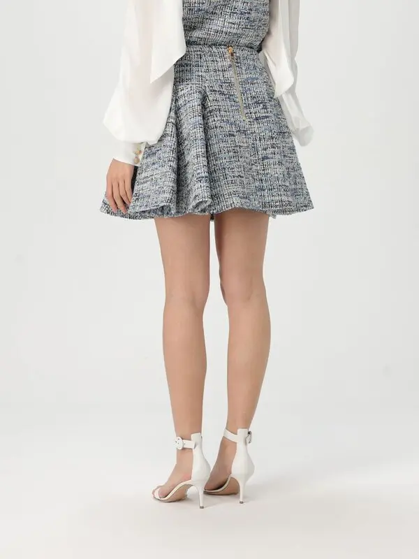 Balmain Textured Skirt With Gold Button Detailing - Blue