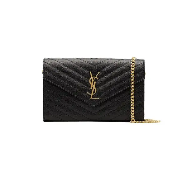 Saint Laurent Medium Matelassé Leather Wallet On Chain - Black