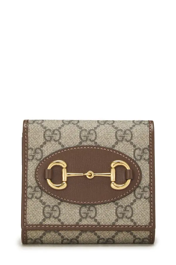 Gucci Gg Supreme Canvas Horsebit Compact Wallet - Brown