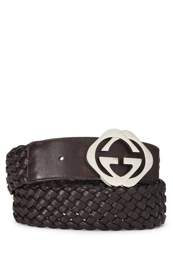 Gucci Braided Leather Interlocking Gg Belt 85 - Brown  display picture 3