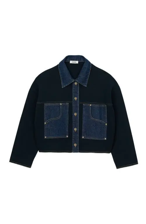 Sandro Denim Detail Cardigan - Navy Blue