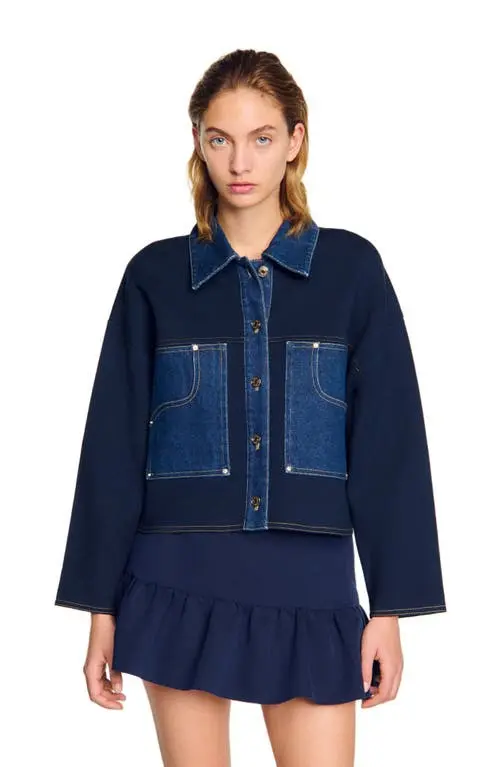 Sandro Denim Detail Cardigan