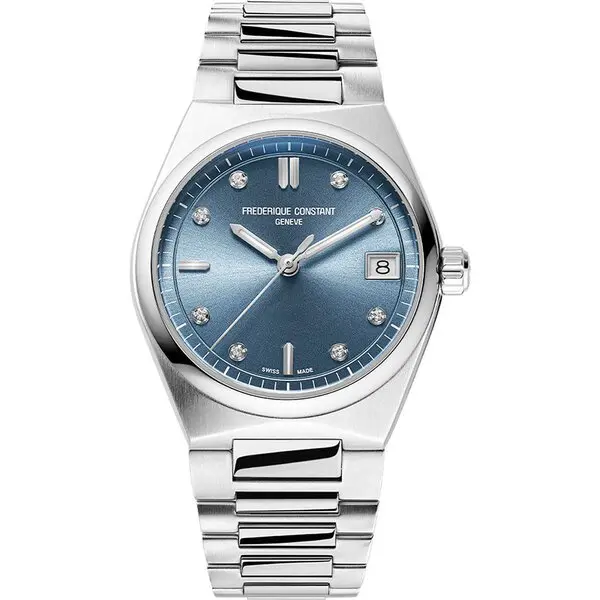 FREDERIQUE CONSTANT Highlife Diamond Quartz Bracelet Watch - Silver-tone/blue