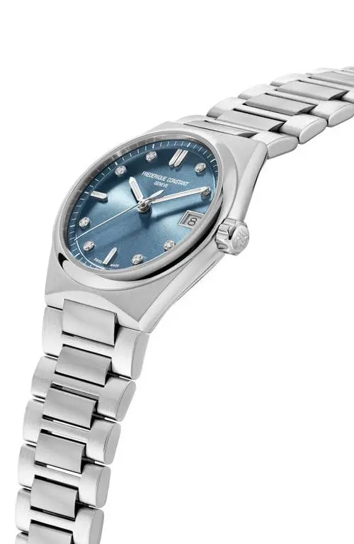 FREDERIQUE CONSTANT Highlife Diamond Quartz Bracelet Watch - Silverone/blue